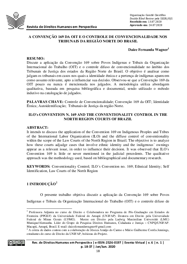 (PDF) A CONVENÇÃO 169 DA OIT E O CONTROLE DE CONVENCIONALIDADE NOS ...