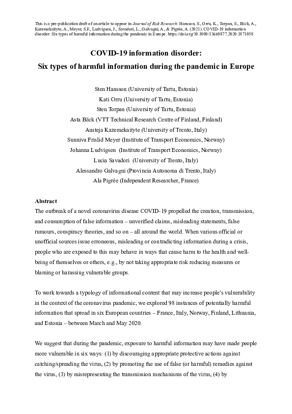 (PDF) COVID-19 information disorder: Six types of harmful information ...