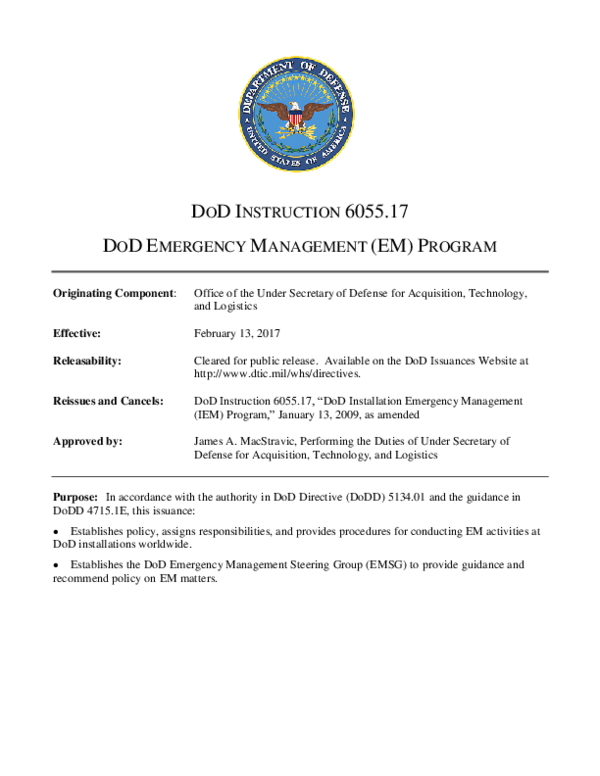 (PDF) DOD INSTRUCTION 6055.17 DOD EMERGENCY MANAGEMENT (EM) PROGRAM