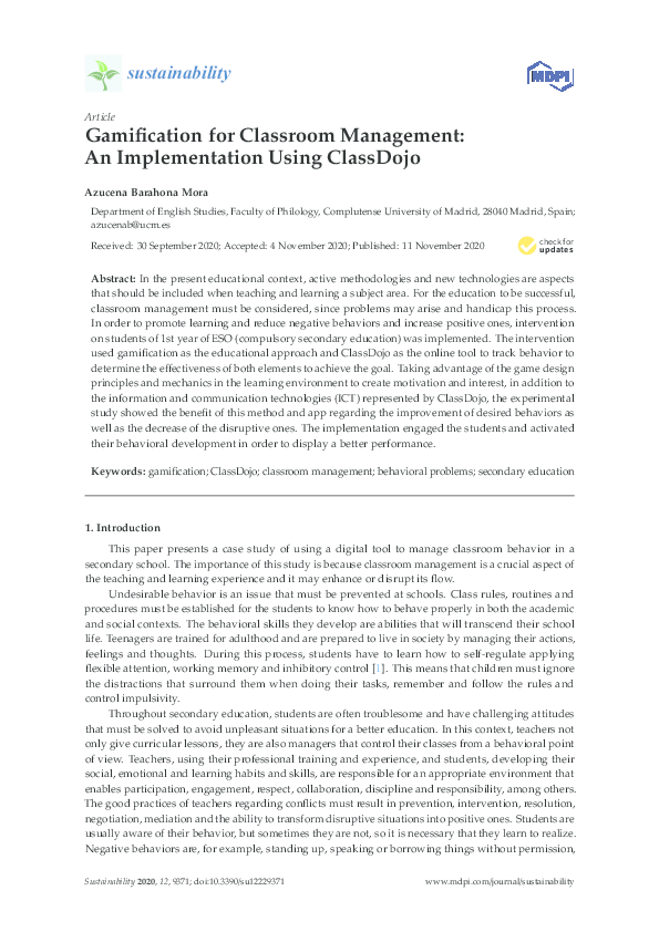 (PDF) Gamification for Classroom Management: An Implementation Using ClassDojo