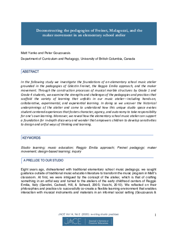 (PDF) Deconstructing the pedagogies of Freinet, Malaguzzi, and the ...