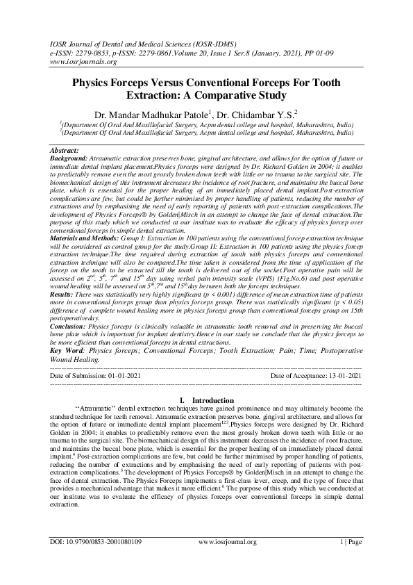 (PDF) Physics Forceps Versus Conventional Forceps For Tooth Extraction ...