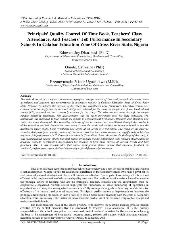 (PDF) Principals' Quality Control Of Time Book, Teachers' Class ...