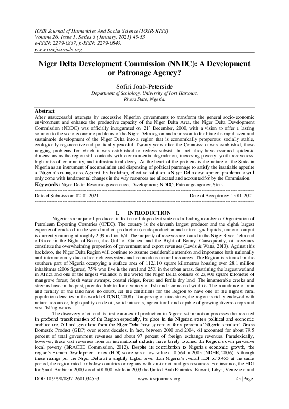 (PDF) Niger Delta Development Commission (NNDC): A Development or ...
