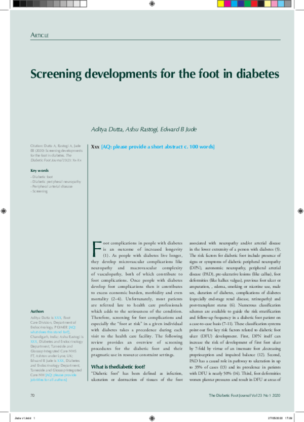 (PDF) Screening developments for the foot in diabetes
