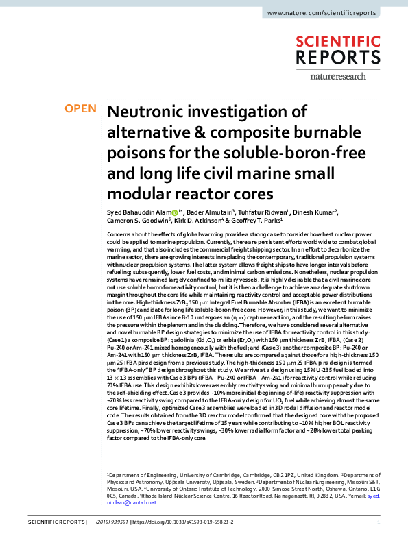 (PDF) Neutronic Investigation of Alternative & Composite Burnable ...