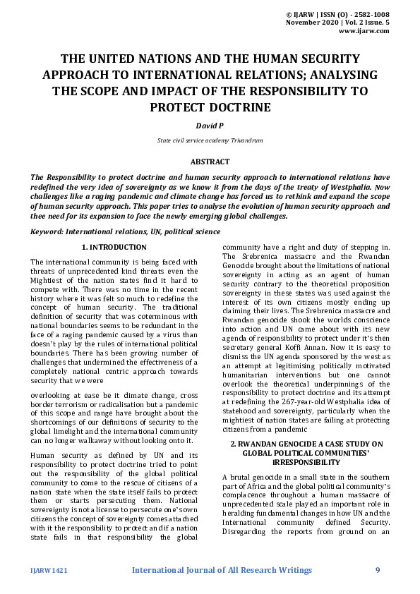 (PDF) THE UNITED NATIONS AND THE HUMAN SECURITY APPROACH TO ...