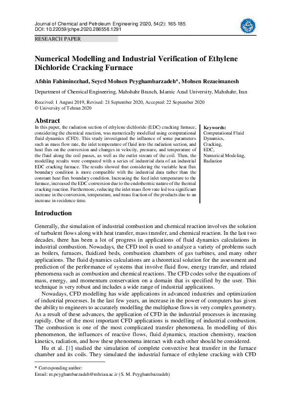 (PDF) Numerical Modelling and Industrial Verification of Ethylene ...