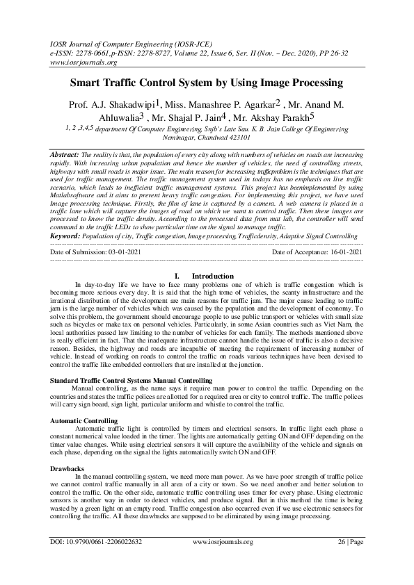 (PDF) Smart Traffic Control System by Using Image Processing