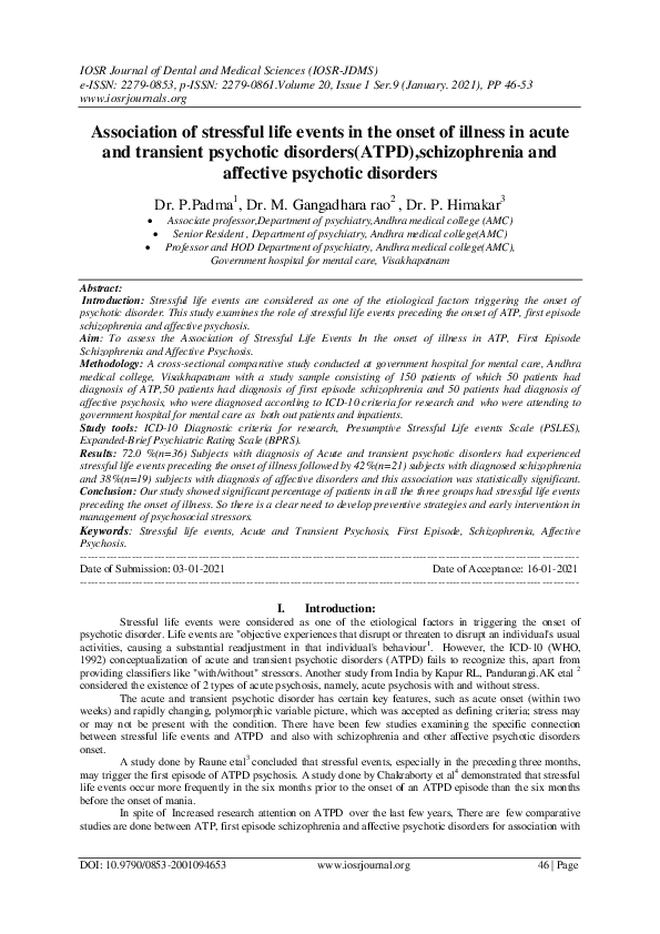 (PDF) Association of stressful life events in the onset of illness in ...