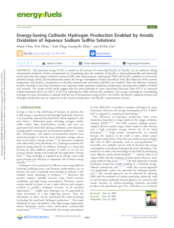 (PDF) Energy-Saving Cathodic Hydrogen Production Enabled by Anodic ...
