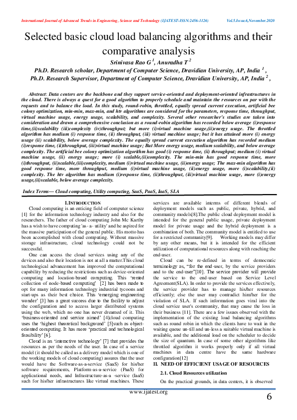 (PDF) Selected basic cloud load balancing algorithms and their comparative analysis