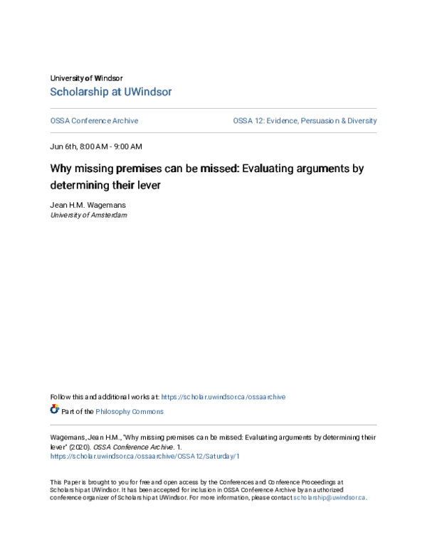 (PDF) Why missing premises can be missed: Evaluating arguments by determining their lever