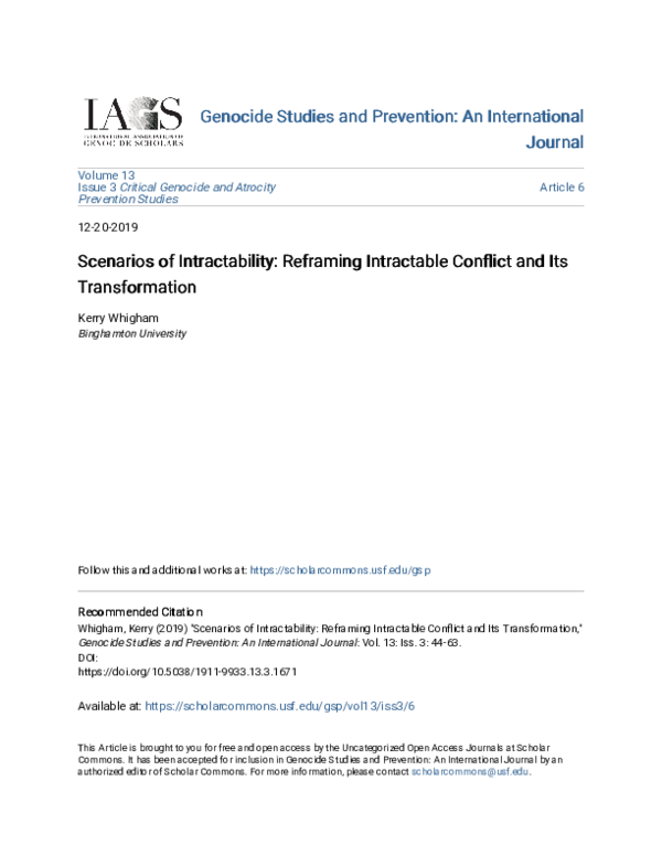(PDF) Scenarios of Intractability: Reframing Intractable Conflict and ...