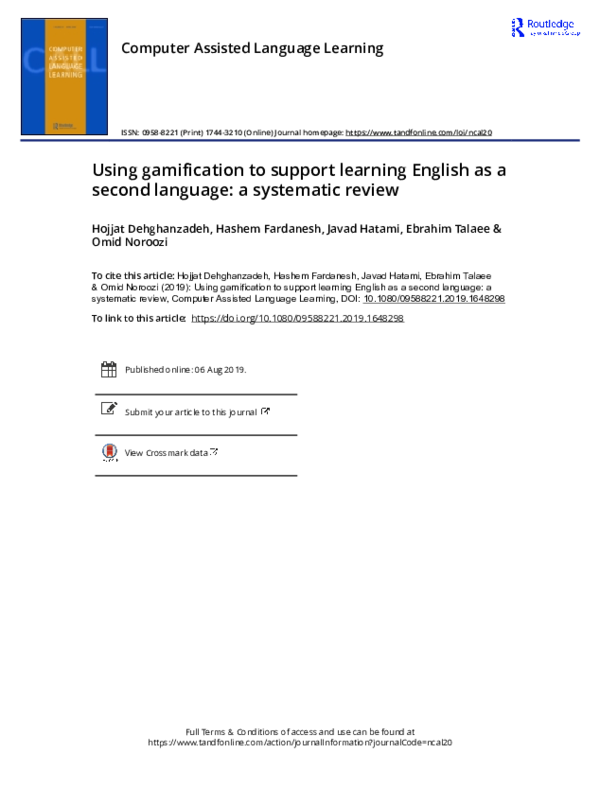 (PDF) Using gamification to support learning English as a second language: a systematic review