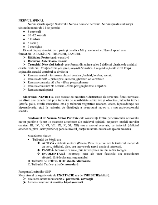 (DOC) NERVUL SPINAL Nervii spinali aparţin Sistemului Nervos Somatic ...