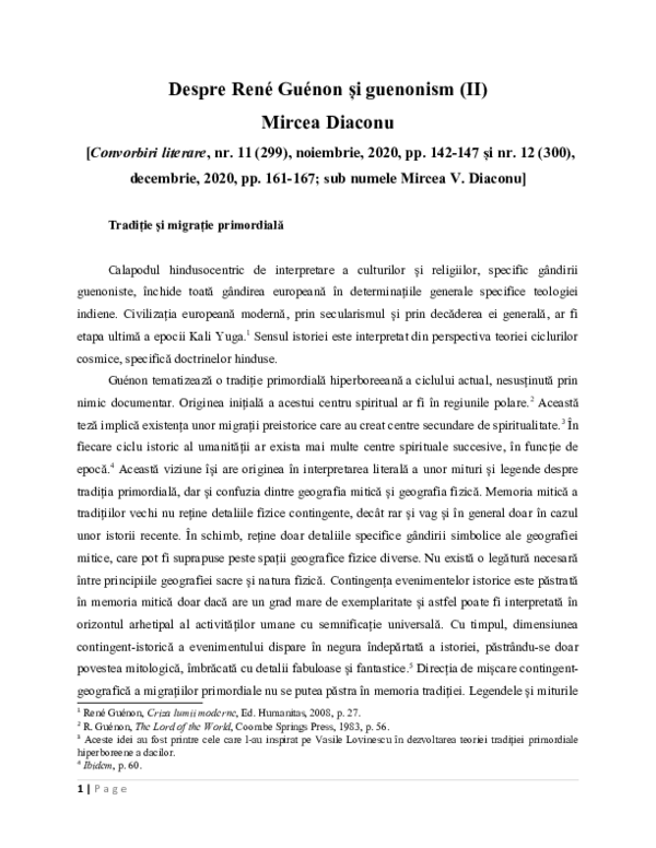 (DOC) Mircea Diaconu, Despre René Guénon și guenonism (II)