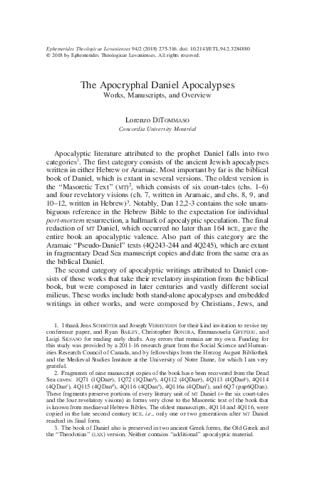 (PDF) The Apocryphal Daniel Apocalypses: Works, Manuscripts, and Overview