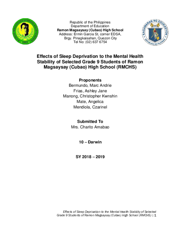 (PDF) Effects of Sleep Deprivation to the Mental Health Stability of ...