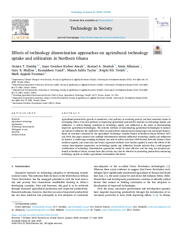 (PDF) Effects of technology dissemination approaches on agricultural ...