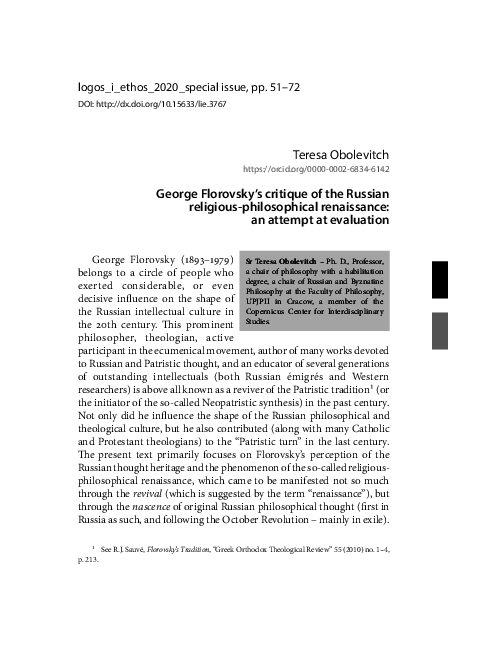 (PDF) George Florovsky's critique of the Russian religious ...