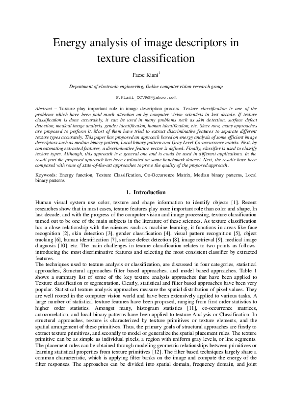(PDF) Energy analysis of image descriptors in texture classification