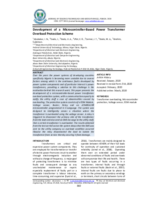 Pdf Development Of A Microcontroller Based Power Transformer Overload