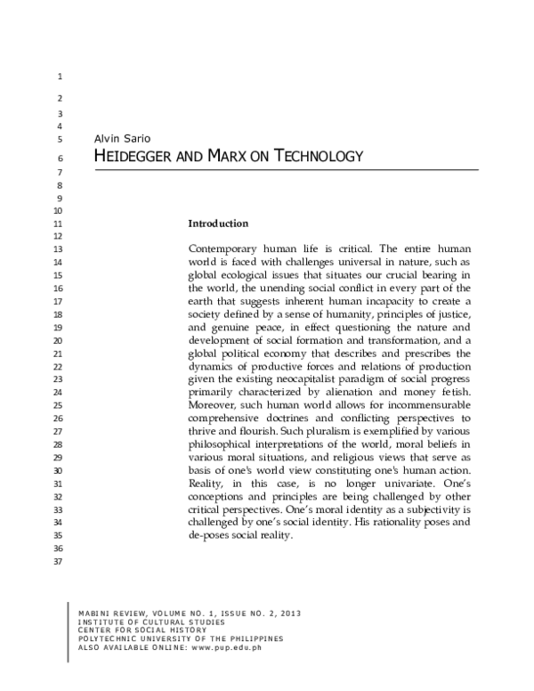 (PDF) HEIDEGGER AND MARX ON TECHNOLOGY