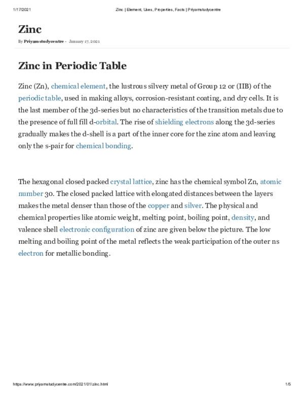 (PDF) Zinc in Periodic Table