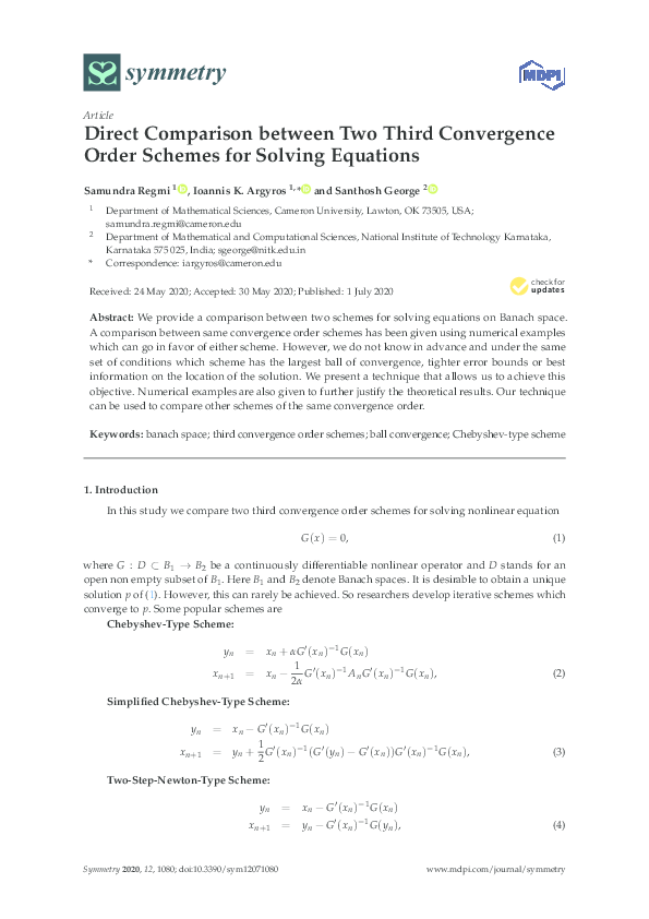 Pdf Direct Comparison Between Two Third Convergence Order Schemes For Solving Equations