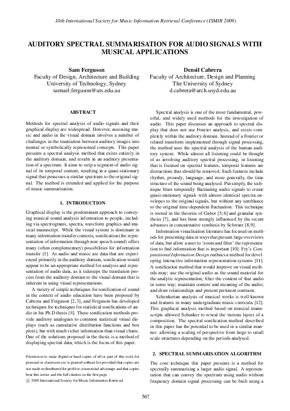 (PDF) Auditory Spectral Summarisation for Audio Signals with Musical ...