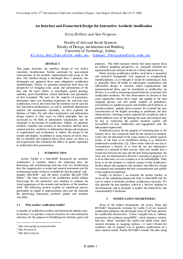 (PDF) An Interface and Framework Design for Interactive Aesthetic Sonification
