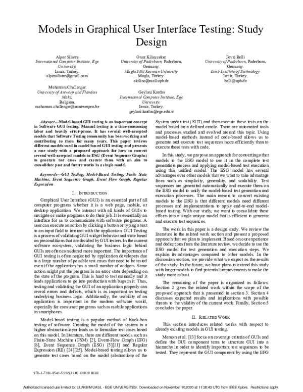(PDF) Models in Graphical User Interface Testing: Study Design