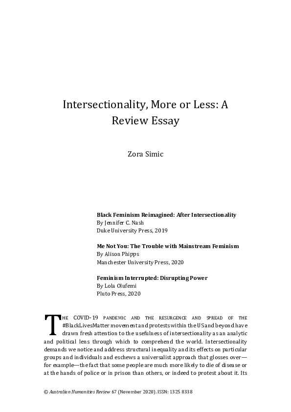(PDF) Intersectionality, More or Less: A Review Essay