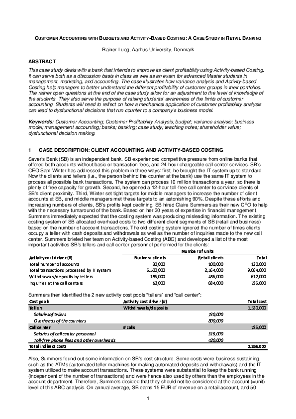 (PDF) CUSTOMER ACCOUNTING WITH BUDGETS AND ACTIVITY-BASED COSTING: A ...