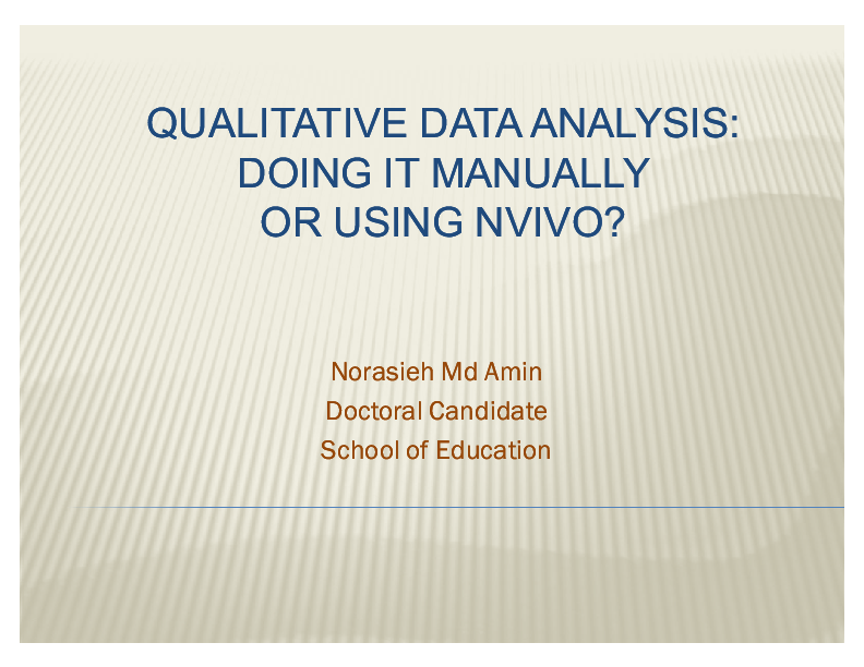 (PPT) Analyzing qualitative data: doing it manually or using NVivo