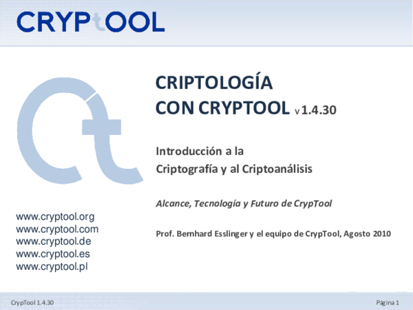 (PDF) Introducción a la Criptografía y al Criptoanálisis (Cryptool, 2010)