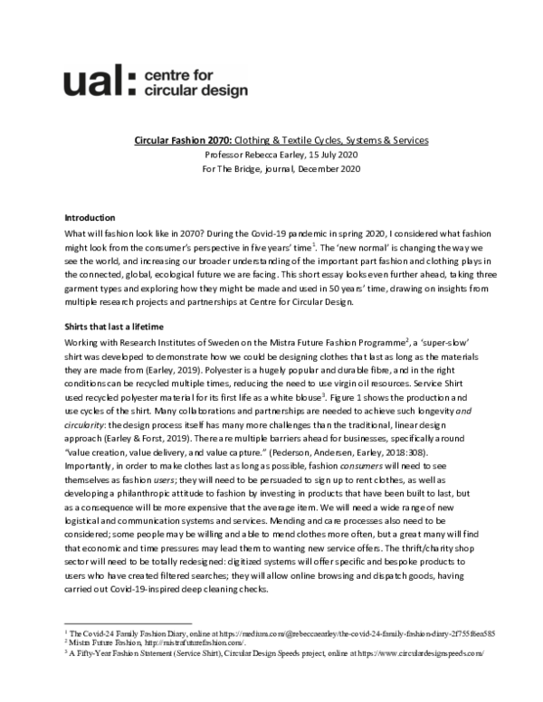 (PDF) Circular Fashion 2070: Clothing & Textile Cycles, Systems & Services