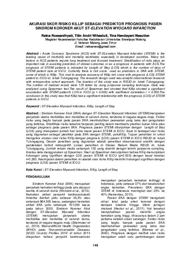 (PDF) AKURASI SKOR RISIKO KILLIP SEBAGAI PREDIKTOR PROGNOSIS PASIEN SINDROM KORONER AKUT ST ...