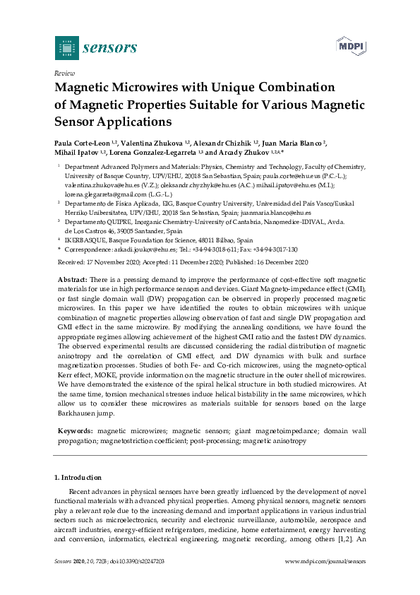 (PDF) Magnetic Microwires with Unique Combination of Magnetic ...