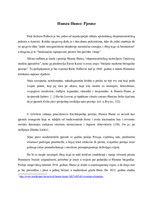 (DOC) Hamza Humo: Pjesme