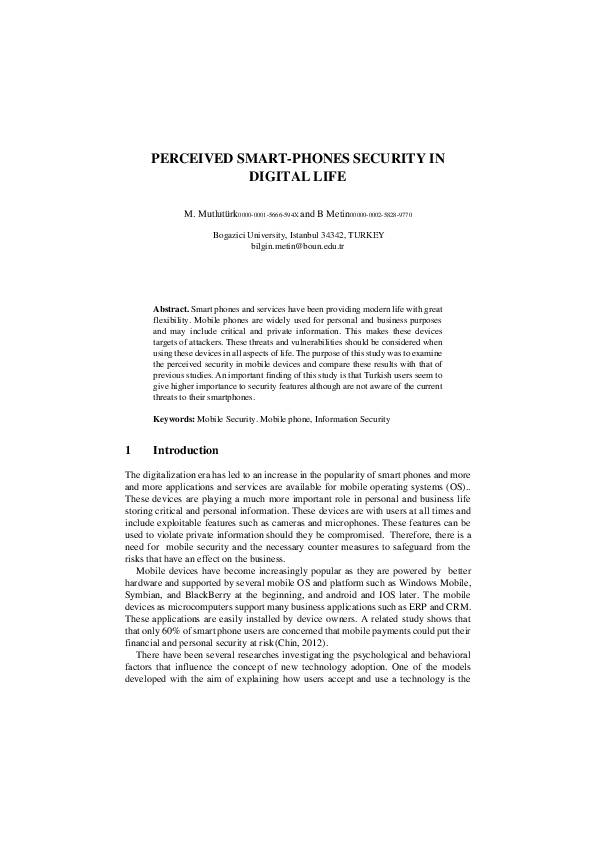 (PDF) PERCEIVED SMART-PHONES SECURITY IN DIGITAL LIFE