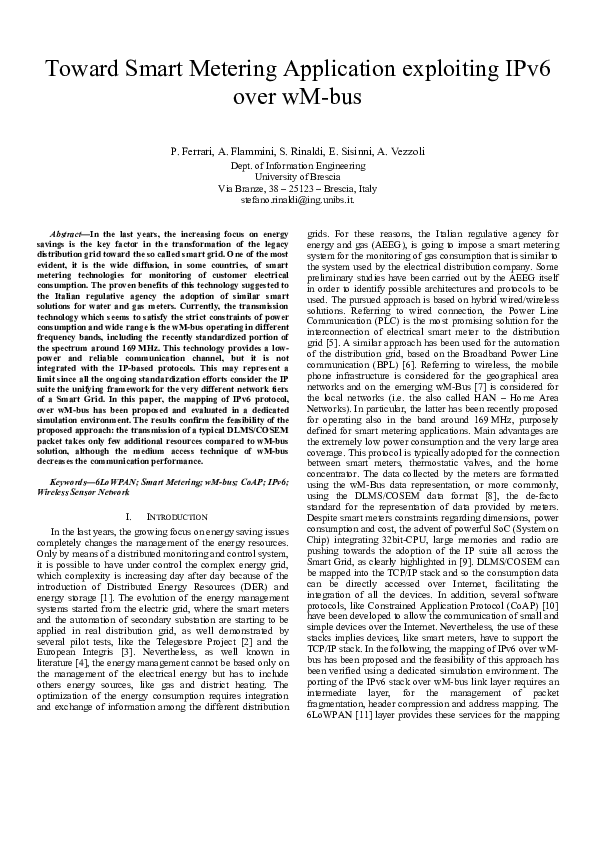 (PDF) Toward smart metering application exploiting IPv6 over wM-bus