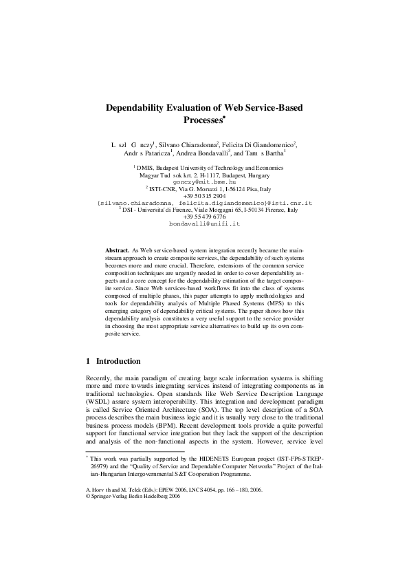 (PDF) Dependability Evaluation of Web Service-Based Processes | andrea bondavalli - Academia.edu