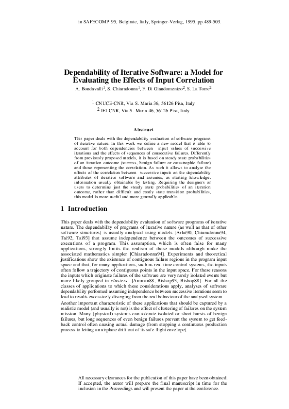 Pdf Dependability Of Iterative Software A Model For Evaluating The Effects Of Input Correlation