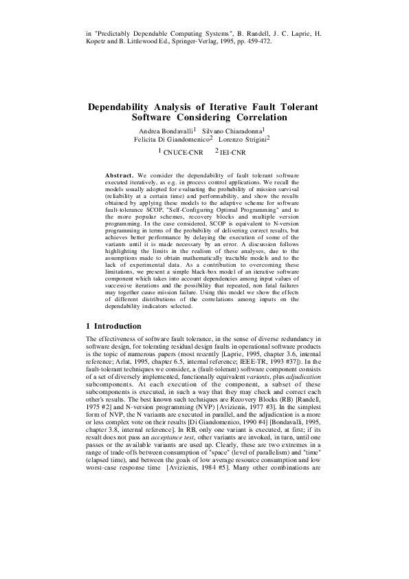 Pdf Dependability Analysis Of Iterative Fault Tolerant Software