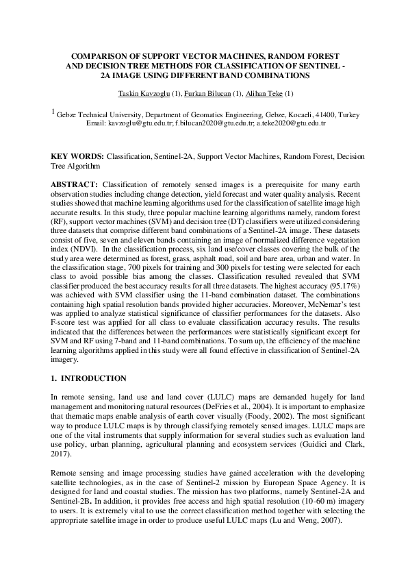 Pdf Comparison Of Support Vector Machines Random Forest And Decision Tree Methods For