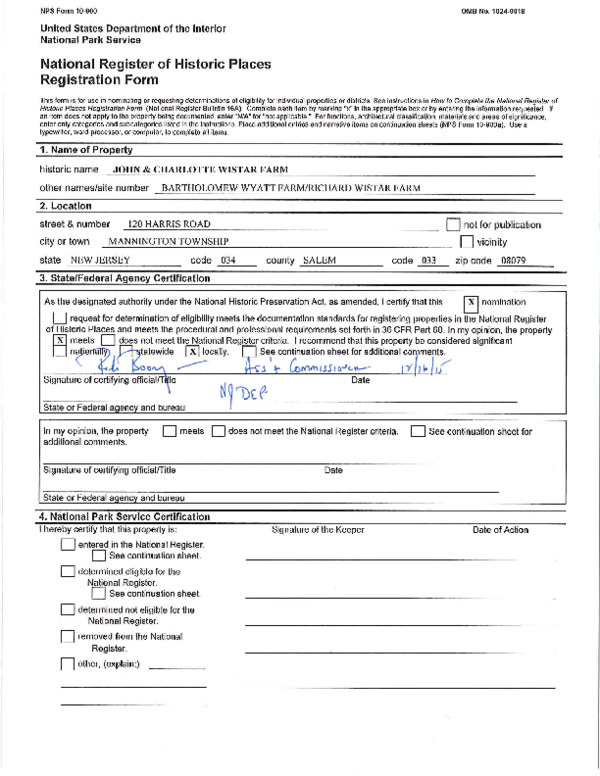 (PDF) John & Charlotte Wistar Farm National Register Nomination