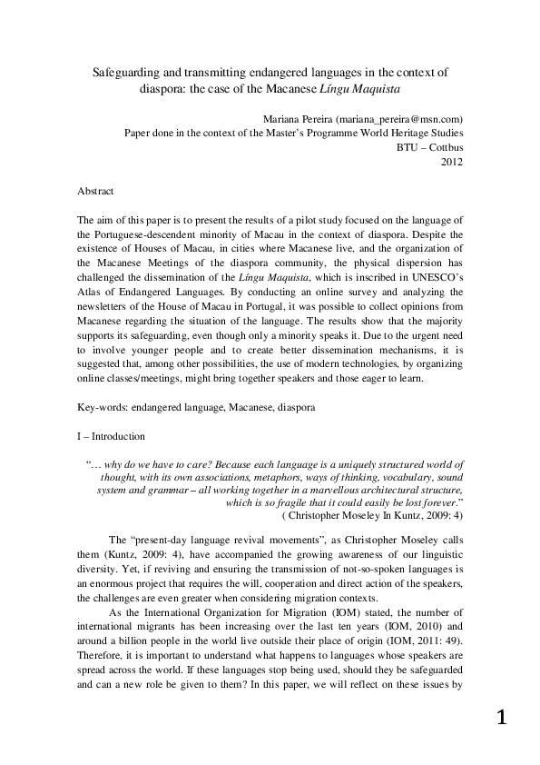 (PDF) Safeguarding and transmitting endangered languages in the context ...