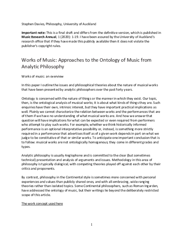 (PDF) Works of Music: Approaches to the Ontology of Music from Analytic ...